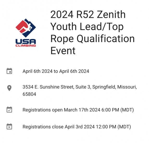 2024 R52 Zenith Youth Lead/Top Rope Qualification Event | Zenith ...